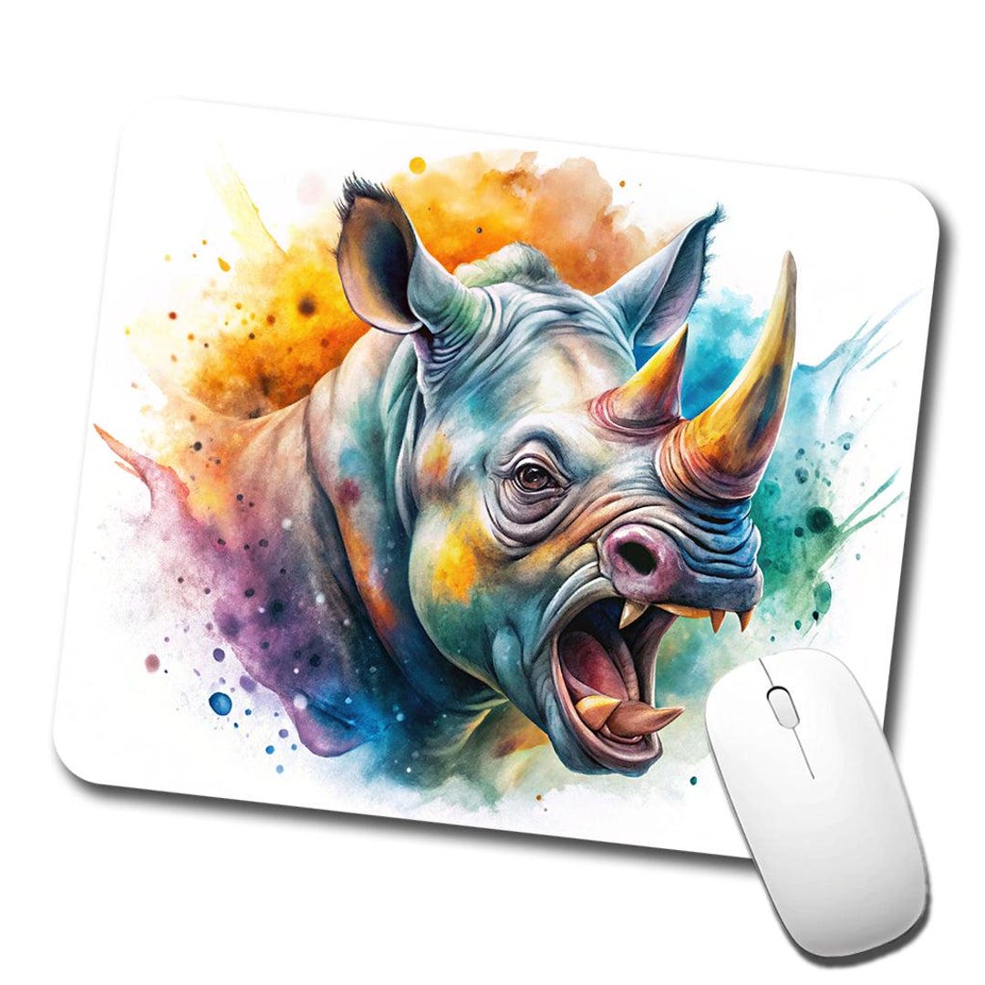 Angry Rhino Rhinoceros Watercolor Low Profile Mouse Pad Mat - Etsy