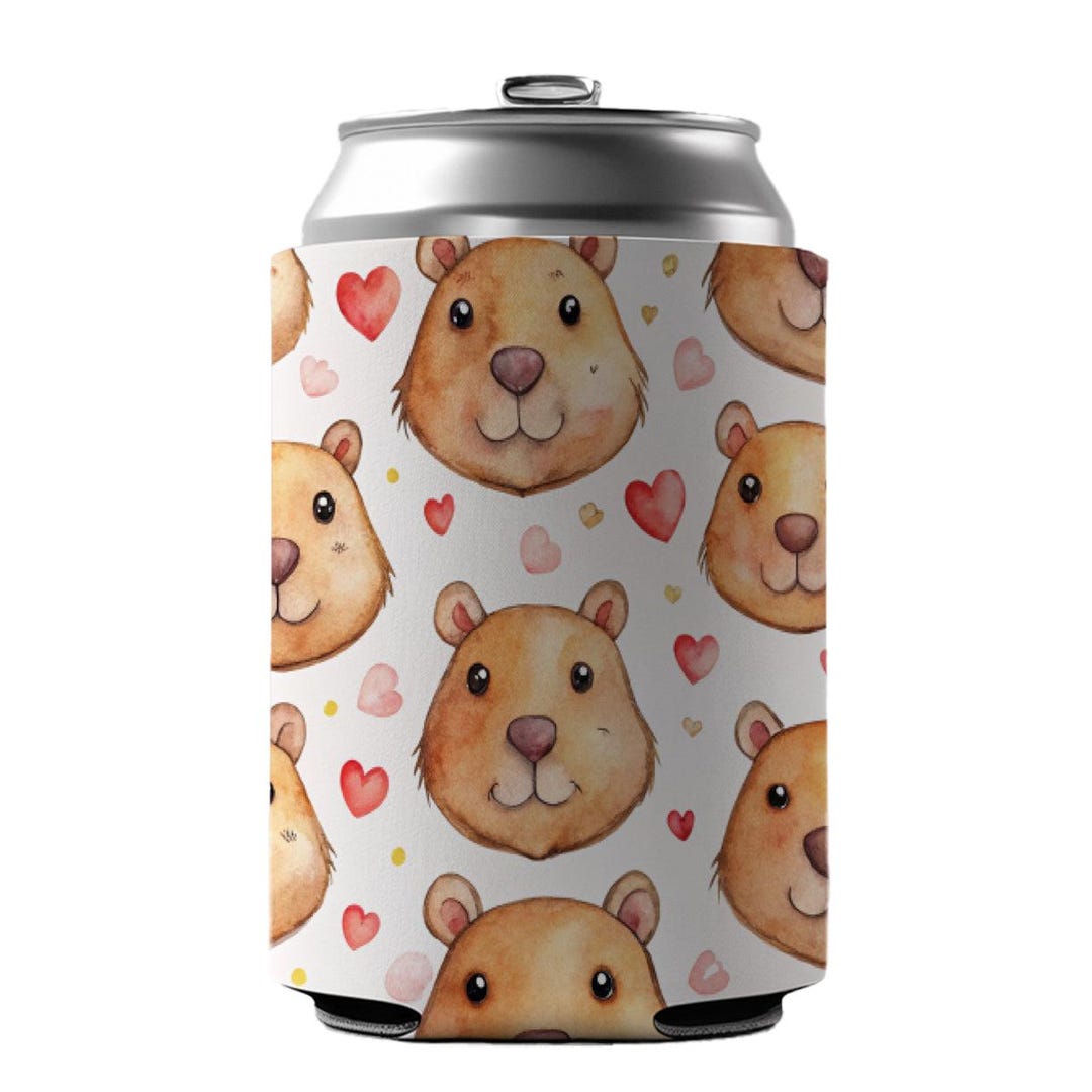 Cute Capybara Faces Hearts Can Cooler Beer Soda Drink Insulated Holder ...
