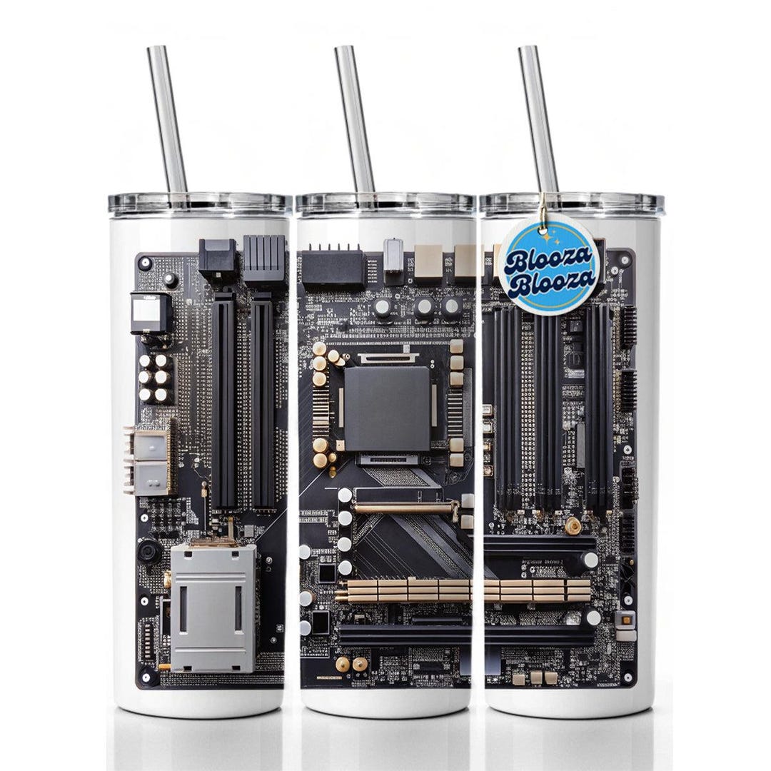 Black Gaming Computer Motherboard Skinny Tumbler 20oz With Straw ...