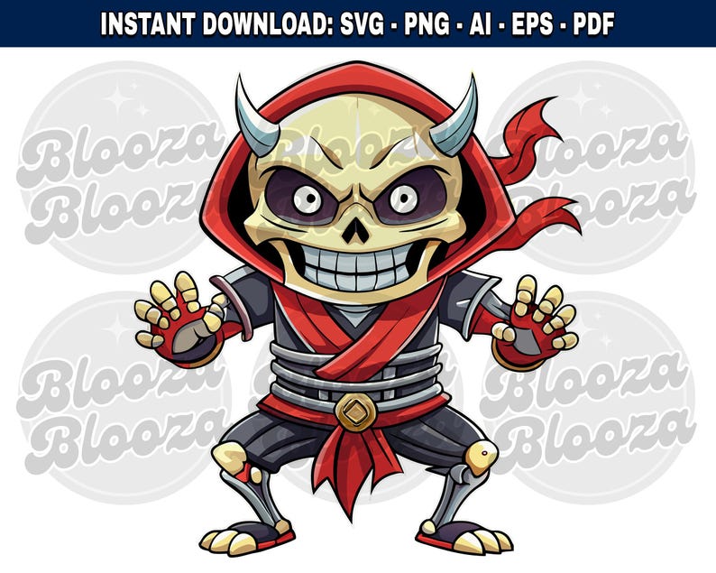 Skeleton Ninja Funny Color Instant Clipart Download Design SVG PNG EPS ...