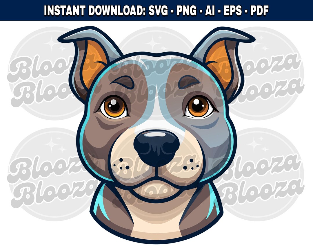 American Pit Bull Terrier Dog Head Chibi Instant Clipart Download ...