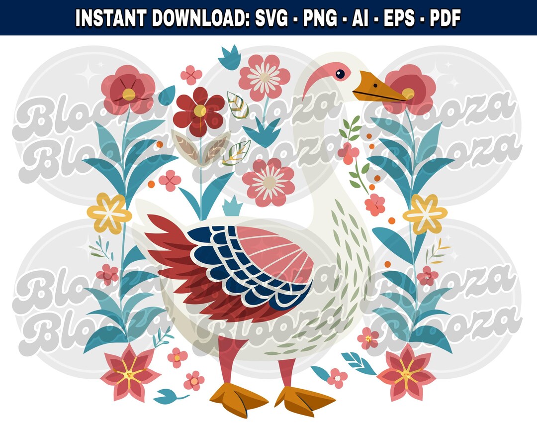 Goose Floral Motif Instant Clipart Download Design SVG PNG EPS Pdf - Etsy