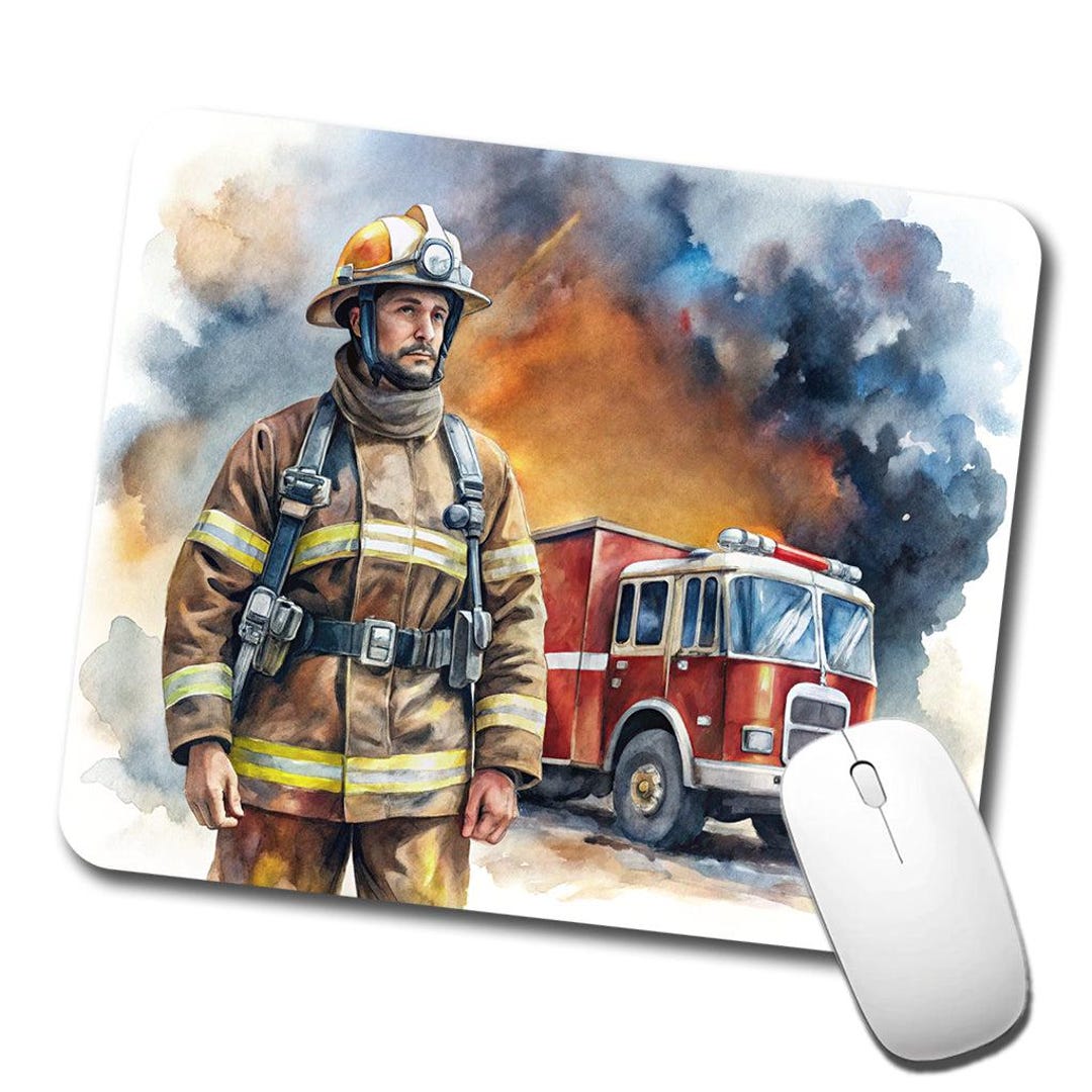 Firefighter and Fire Engine Watercolor Low Profile Mouse Pad Mat - Etsy