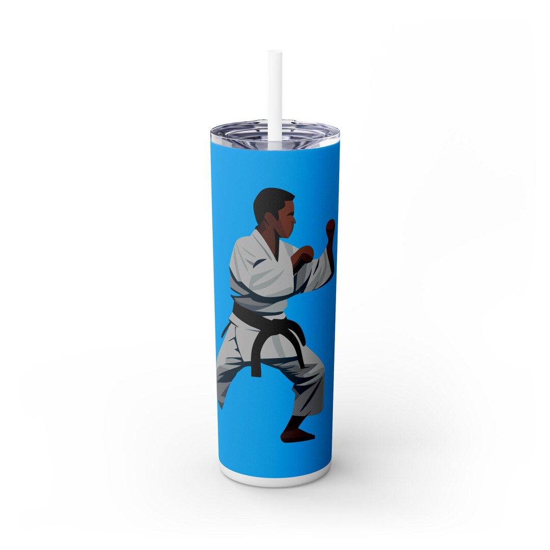Karate Man Skinny Tumbler 20oz With Straw Insulated Water Bottle Gift ...