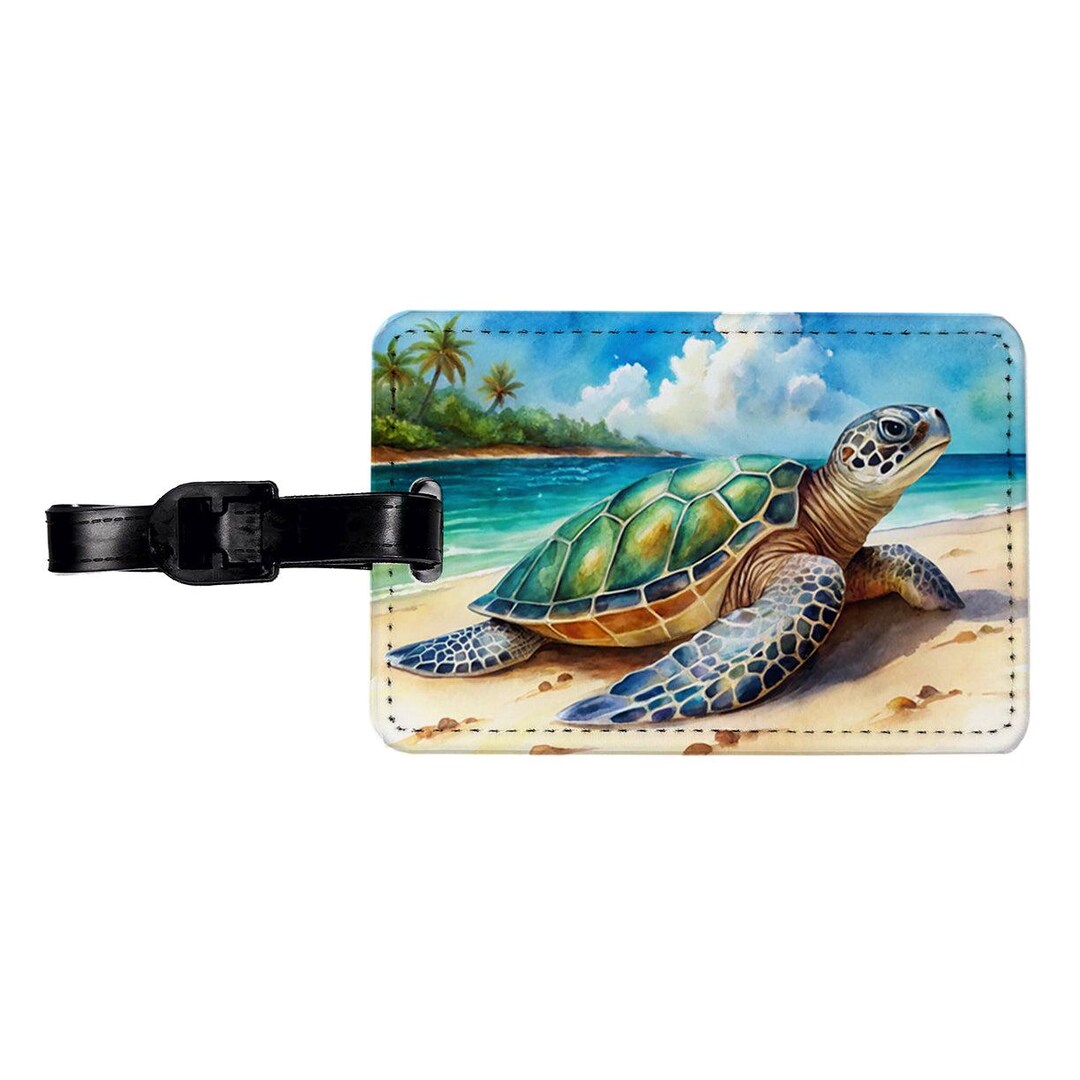 Sea Turtle Beach Watercolor Design Travel Faux Leather Luggage Tag - Etsy