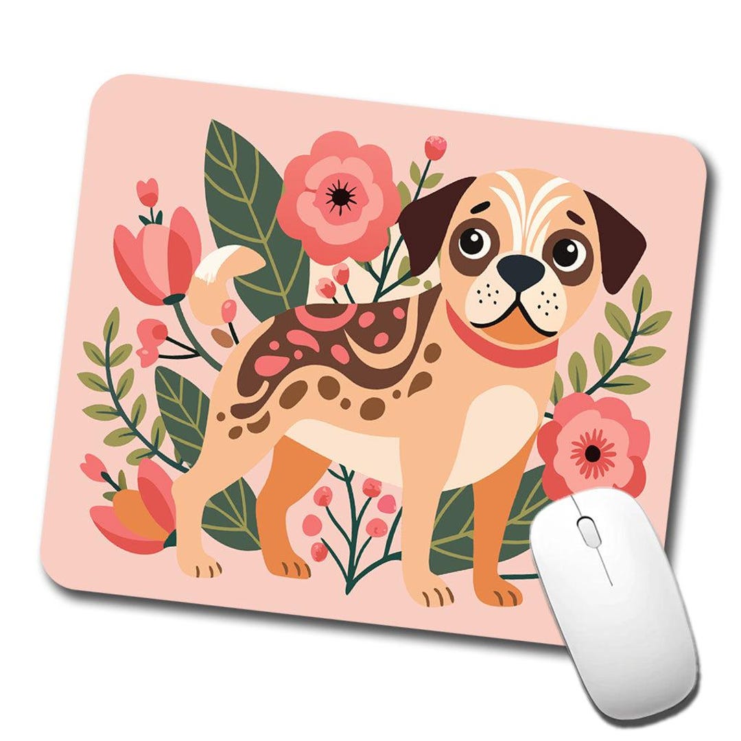 Puggle Floral Motif Pink Dog Low Profile Mouse Pad Mat - Etsy