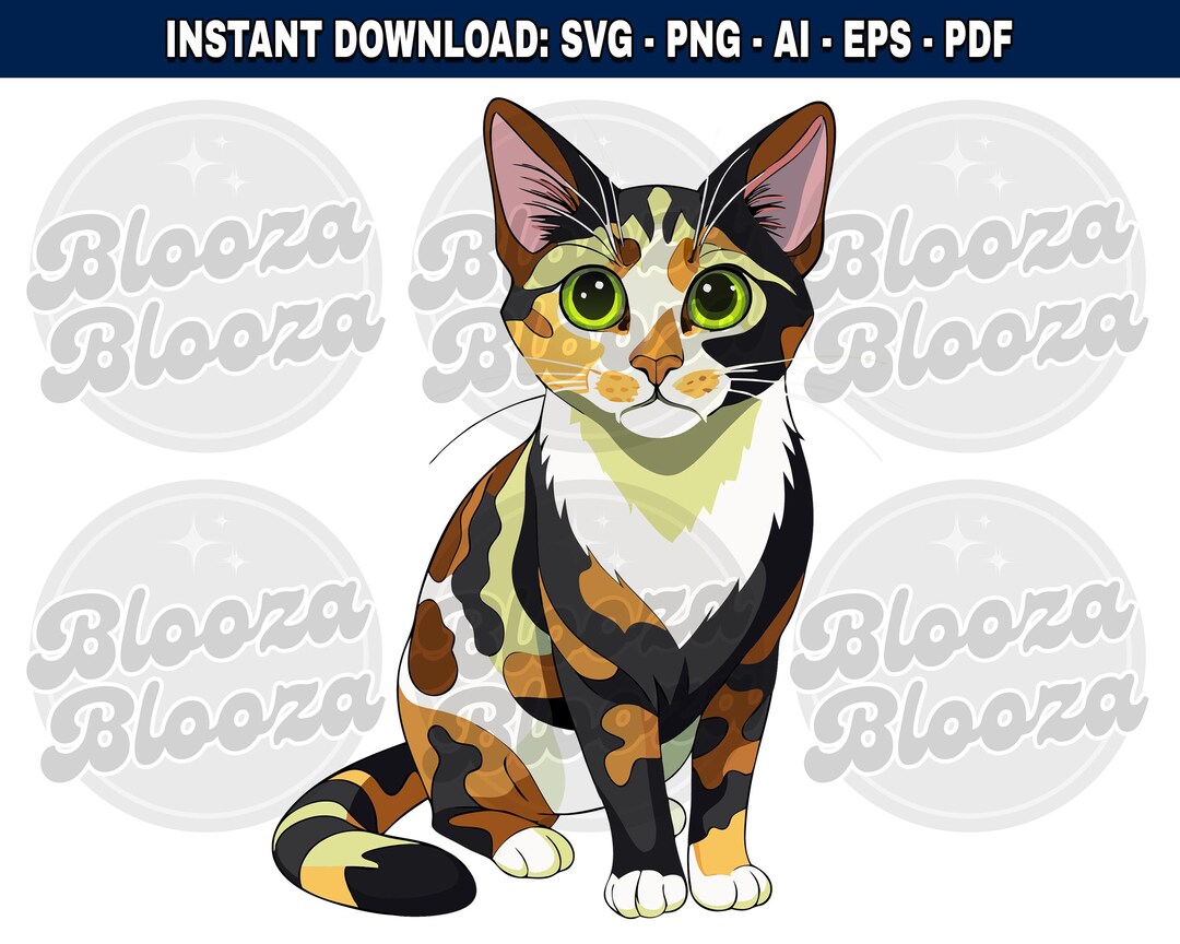 Spotted Calico Cat Colorful Instant Clipart Download Design SVG PNG EPS ...