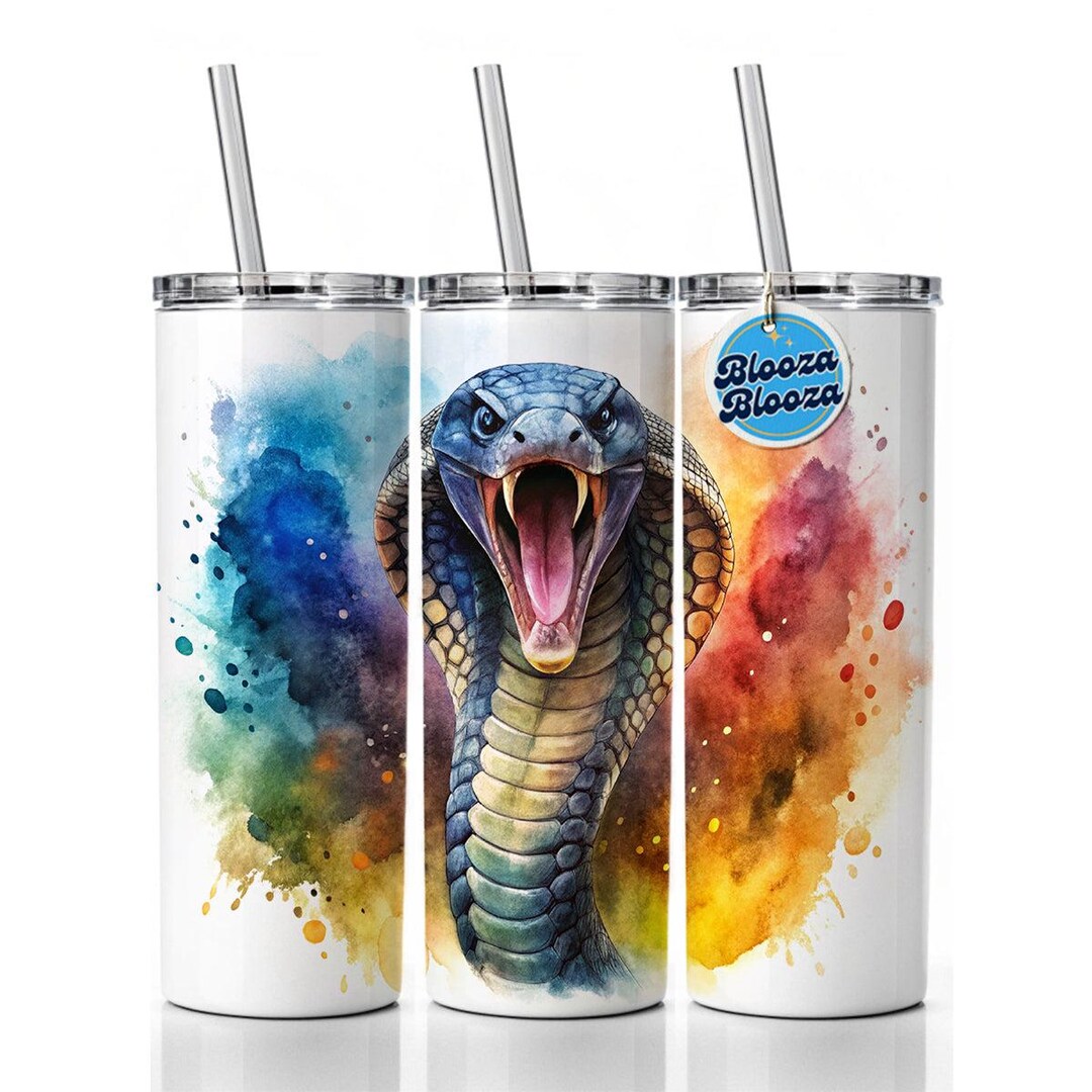 Angry Cobra Snake Reptile Watercolor Skinny Tumbler 20oz With Straw ...