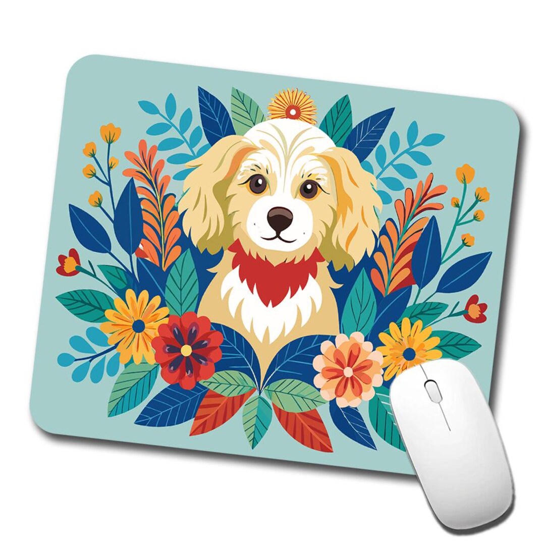 Cavapoo Floral Motif Dog Blue Low Profile Mouse Pad Mat - Etsy