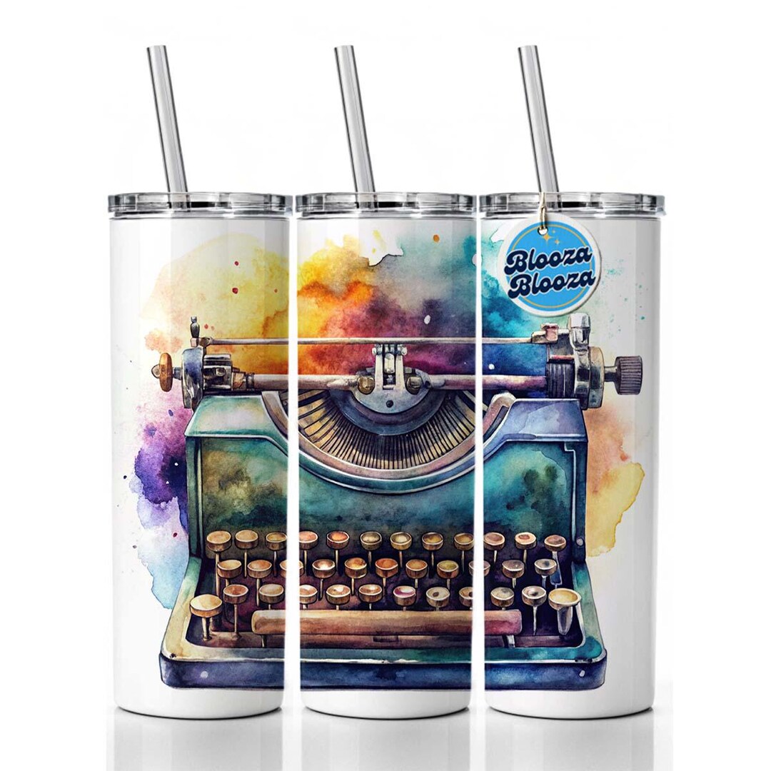 Retro Classic Typewriter Watercolor Skinny Tumbler 20oz With Straw ...