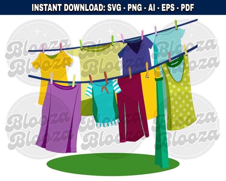 Laundry on Clothesline Instant Clipart Download Design SVG PNG EPS Pdf ...