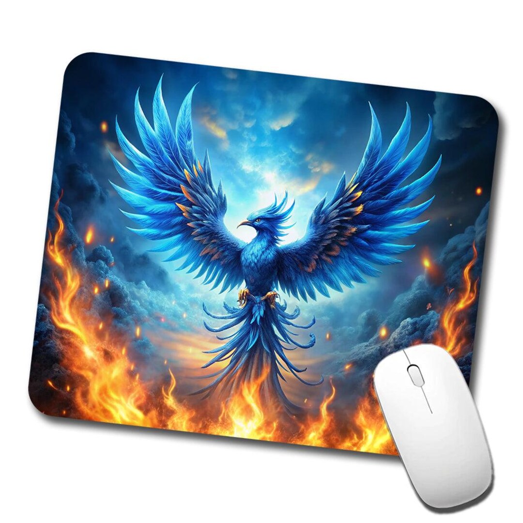 Blue Flaming Phoenix Rising From Ashes Fantasy Bird Low Profile Mouse ...