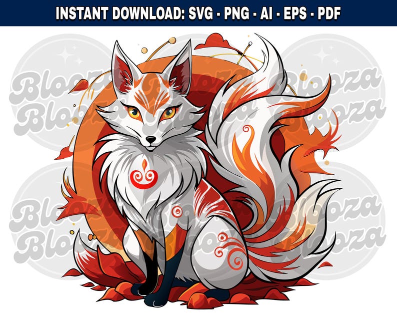 Kitsune Fox Spirit Beautiful Instant Clipart Download Design SVG PNG ...