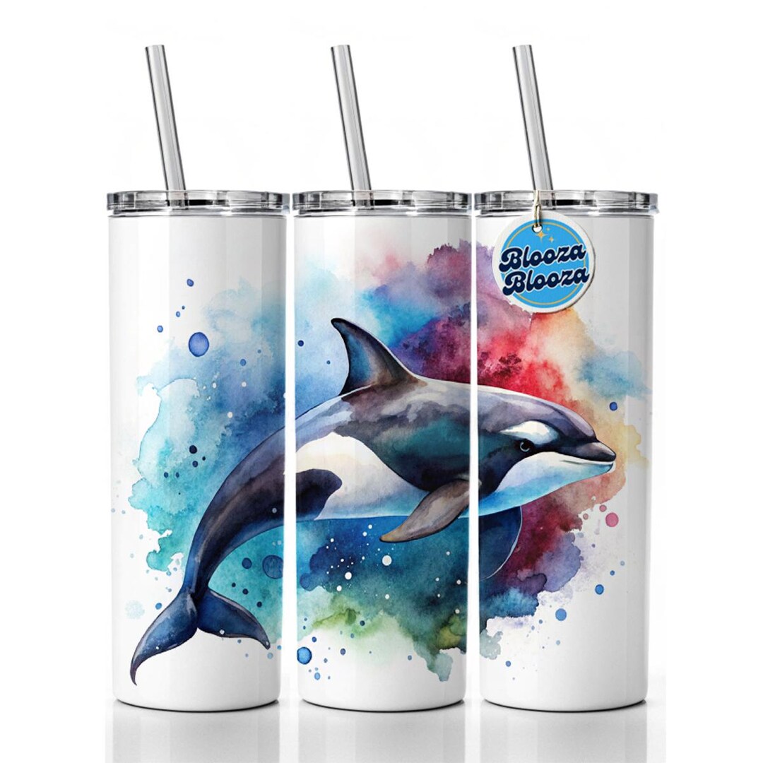 Orca Whale Colorful Watercolor Design Skinny Tumbler 20oz With Straw ...