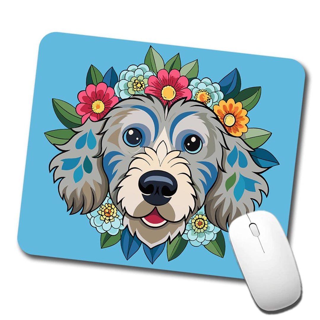Cockapoo Head Floral Motif Light Blue Dog Low Profile Mouse Pad Mat - Etsy