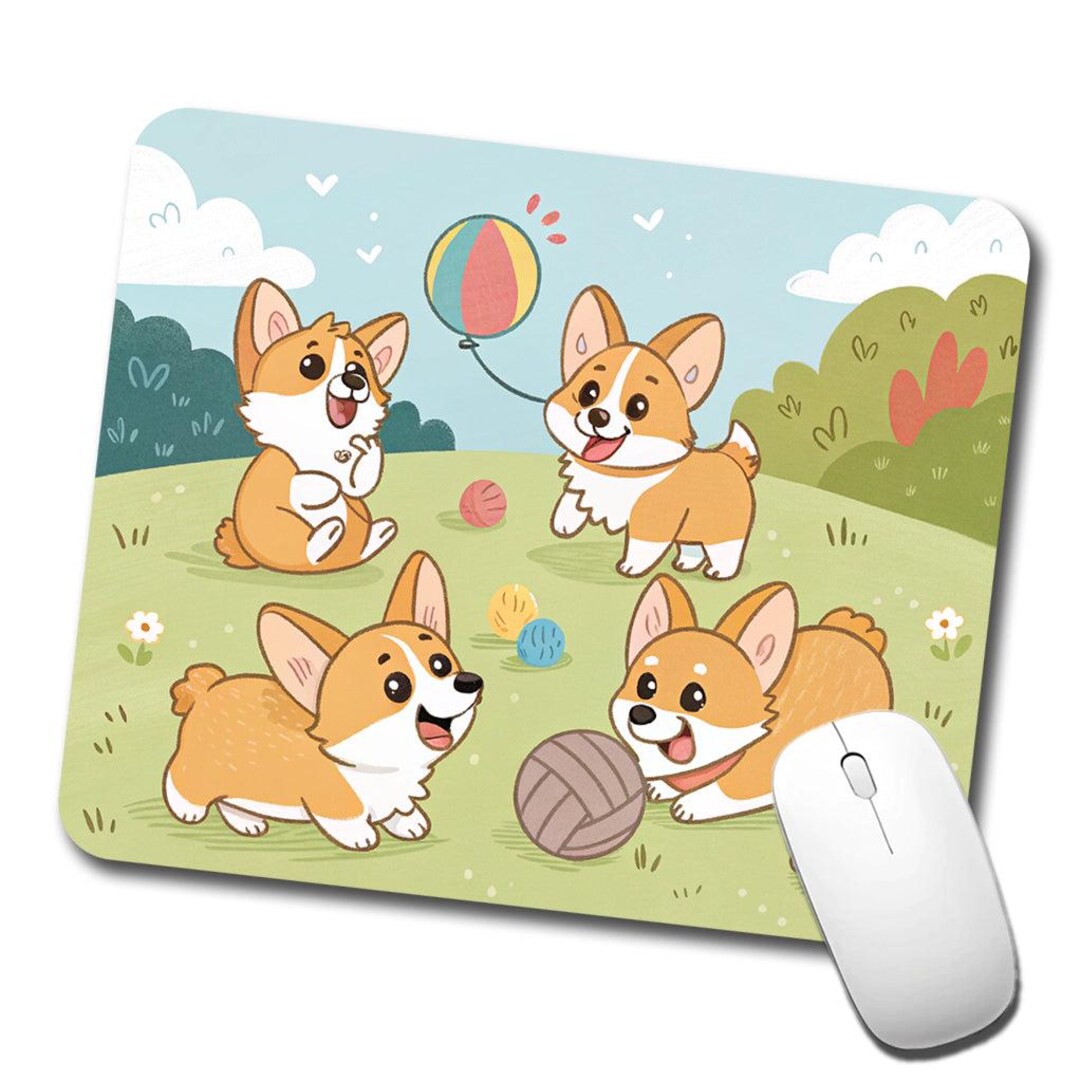 Kawaii Corgis Dogs Playing Low Profile Mouse Pad Mat - Etsy