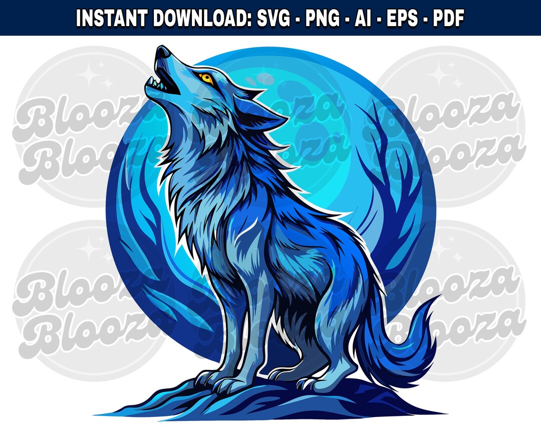 Wolf Howling at Blue Moon Instant Clipart Download Design SVG PNG EPS ...