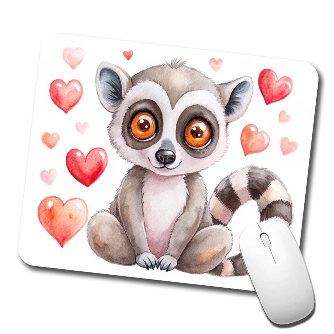 Cute Lemur Hearts Watercolor Low Profile Mouse Pad Mat - Etsy