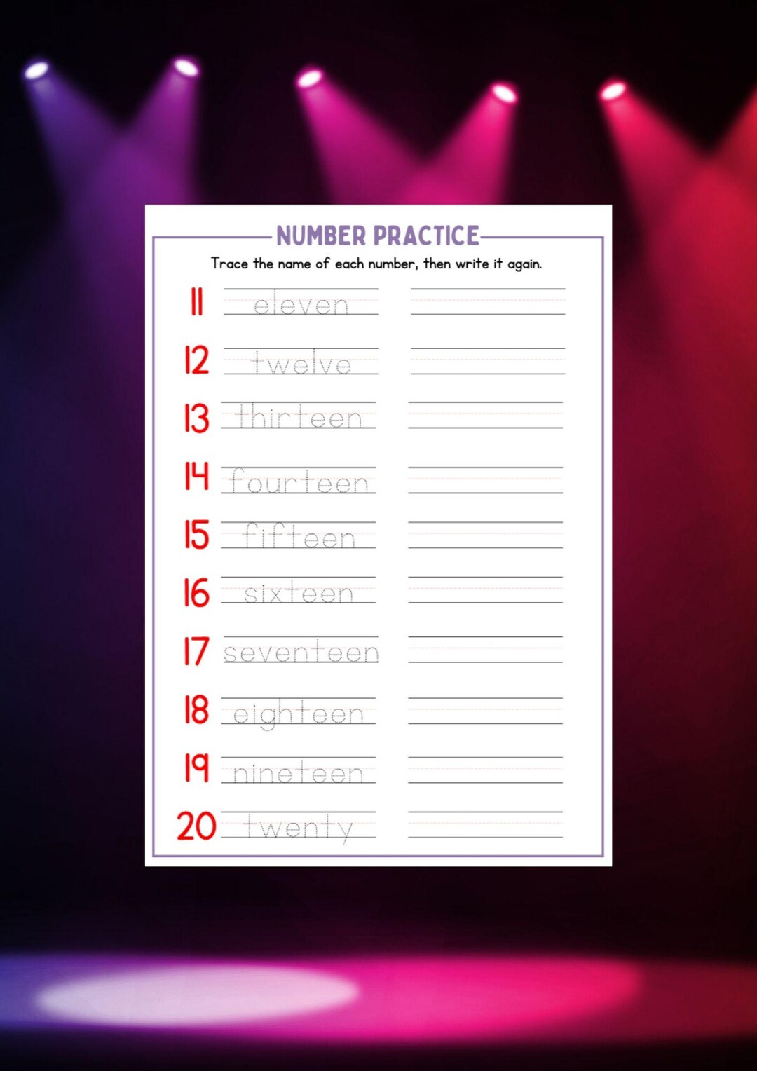 Simple Number Word Handwriting Practice11 to 20 - Etsy