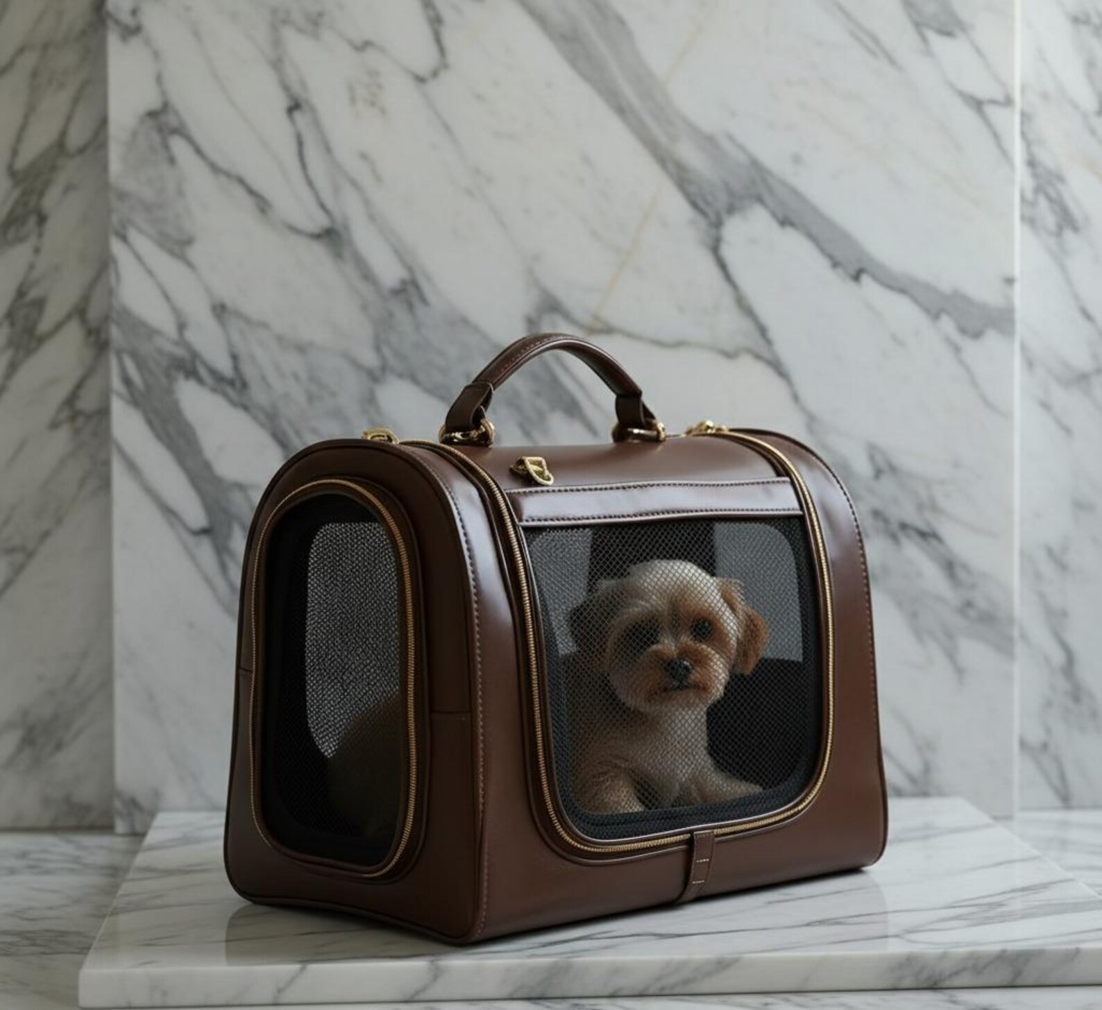 Compact Foldable Leather Pet Carrier | Front Mesh Customized Dog Travel ...