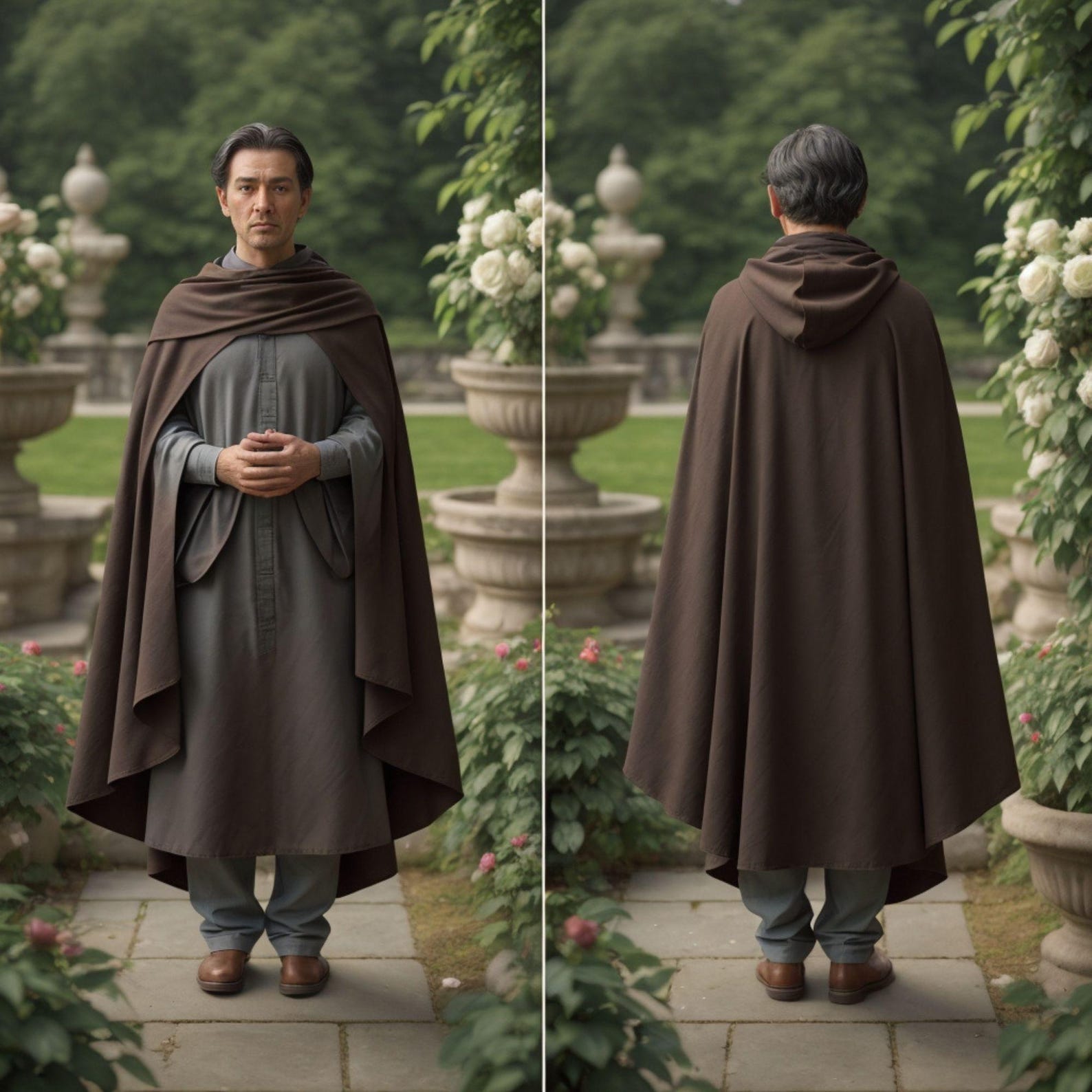 Nordic Religious Cape Cloak With Hood | Renaissance Dark Brown Hooded ...