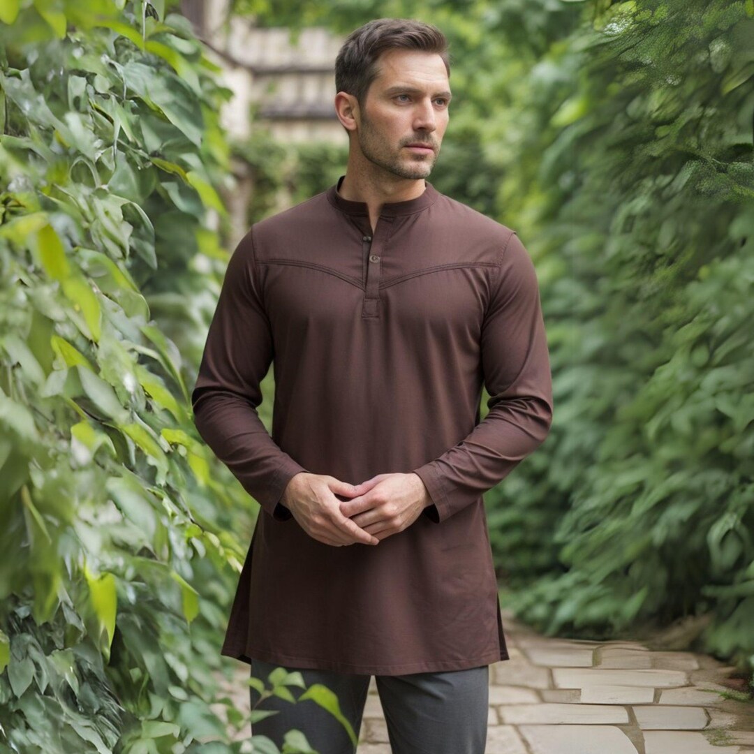 Fitted Renaissance Men's Medieval Tunic | Classy Long Sleeve Brown ...