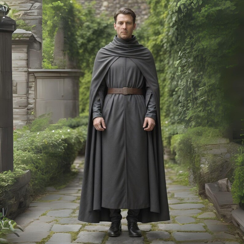 Medieval Hooded Cloak | Dark Grey Renaissance Wrap | Monk-inspired ...