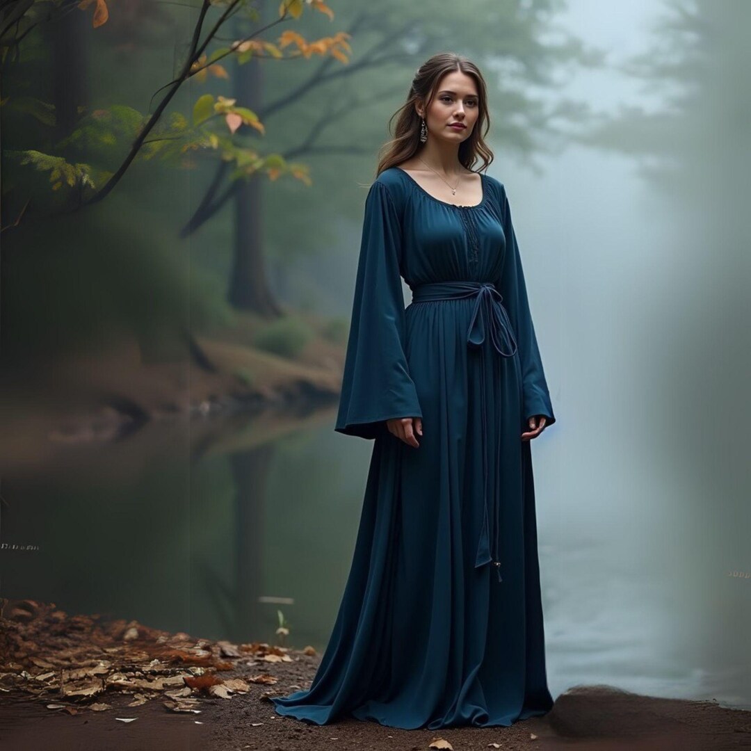 Mystical Medieval Gown | Ethereal Long Sleeve Dress With Flowing ...