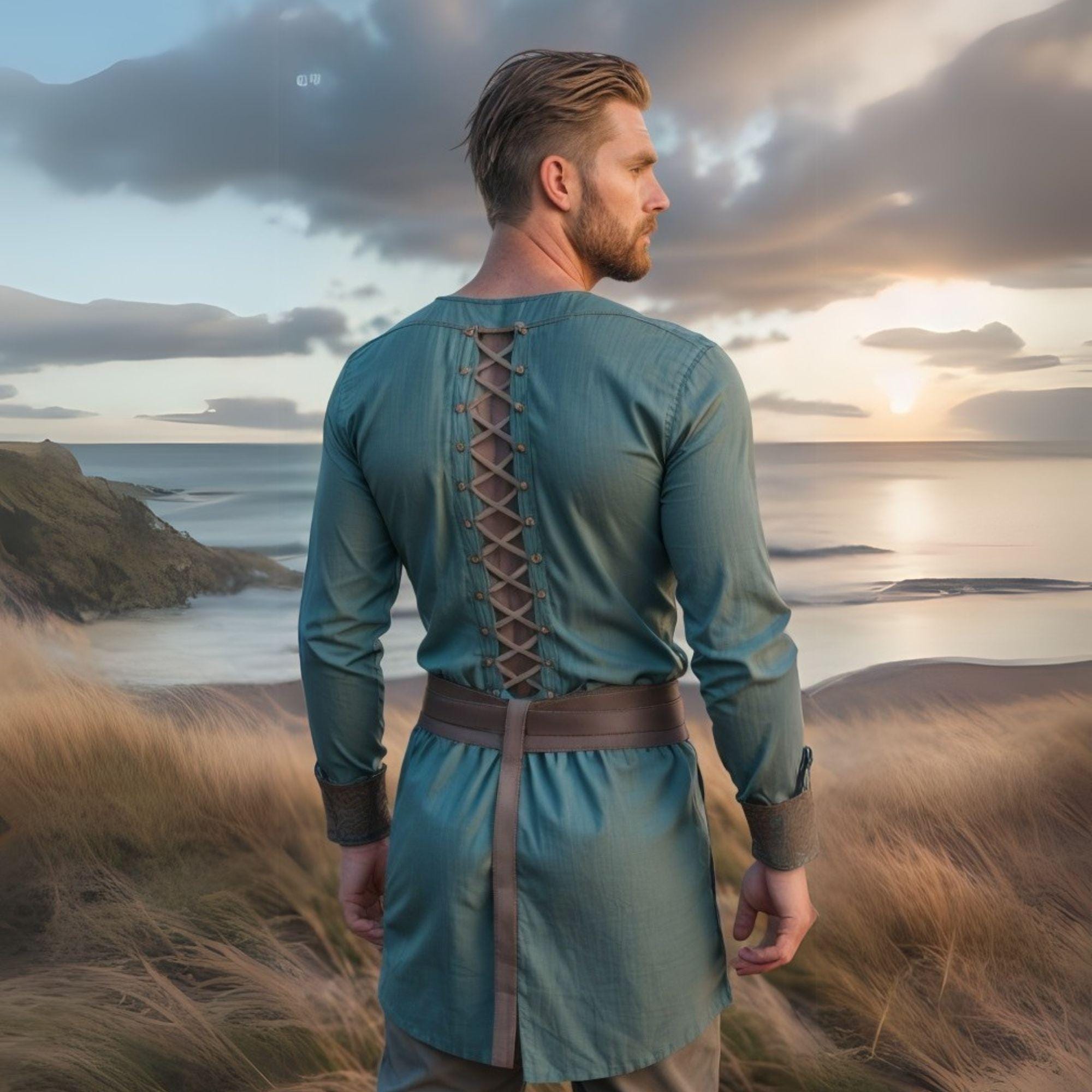 Teal Men’s Lace-up Renaissance Dress | Viking Performer Men Attire ...