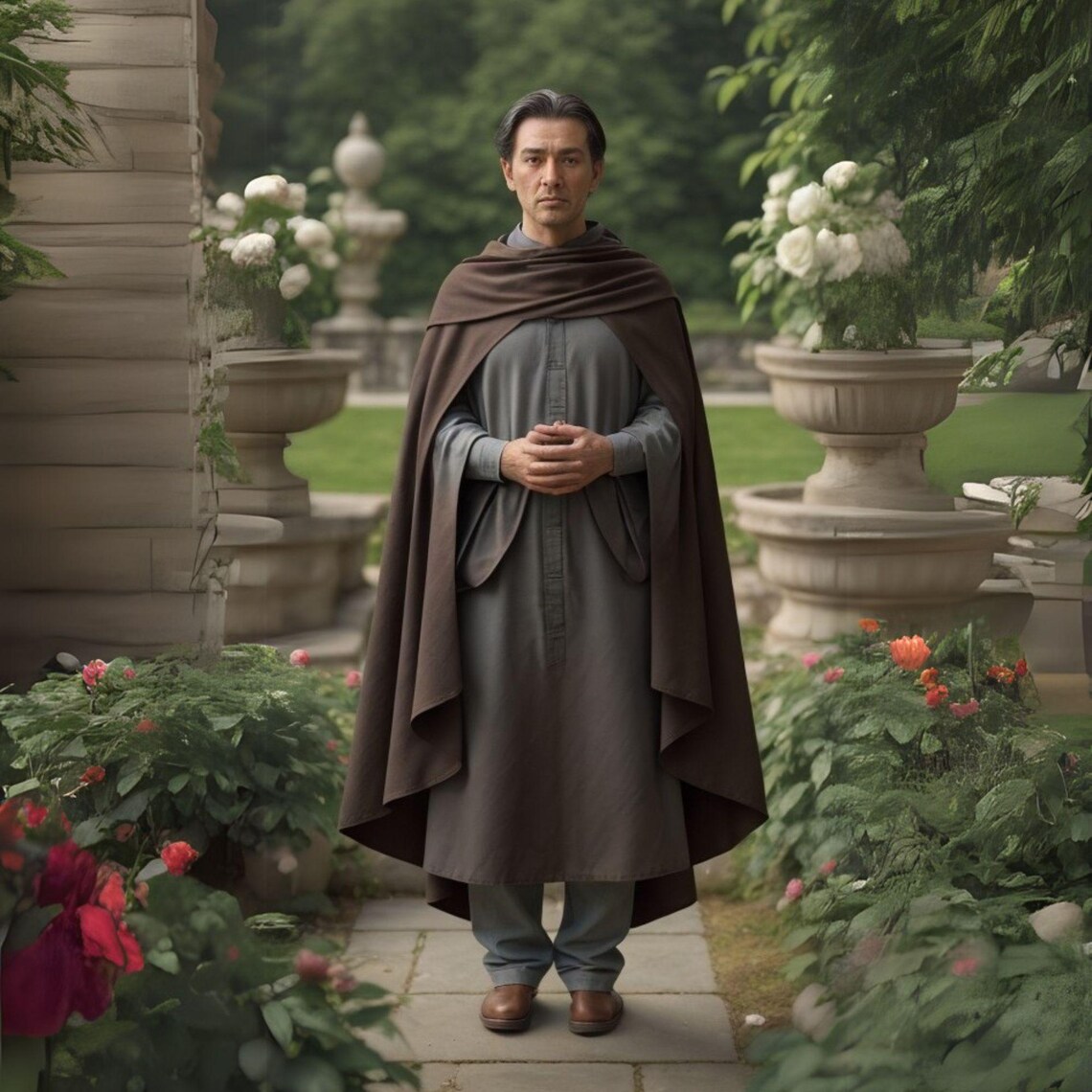 Nordic Religious Cape Cloak With Hood | Renaissance Dark Brown Hooded ...