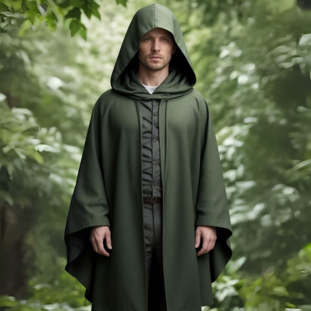 Mysteriously Covered Hooded Cloak | Medieval Woodland Linen Cotton ...