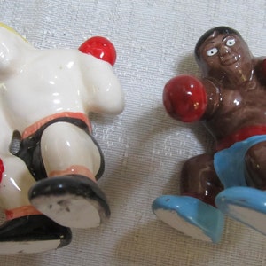 A Vintage Pair of Ceramic Boxers Boxing Salt and Pepper Shakers, 3-1/2 ...