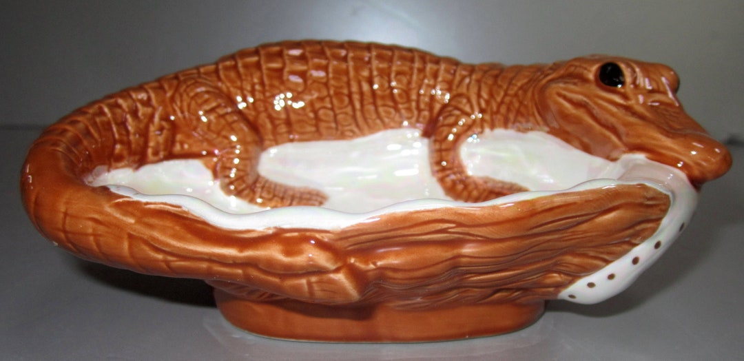 Vintage Alligator Crocodile Ceramic 6" X 5" Soap Dish - Ashtray - Coin ...
