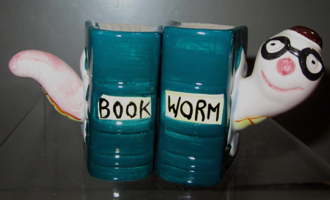 A Vintage Anthropomorphic Pair of BOOK WORM Salt and Pepper Shakers ...
