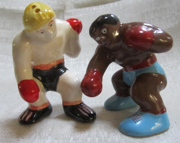 A Vintage Pair of Ceramic Boxers Boxing Salt and Pepper Shakers, 3-1/2 ...