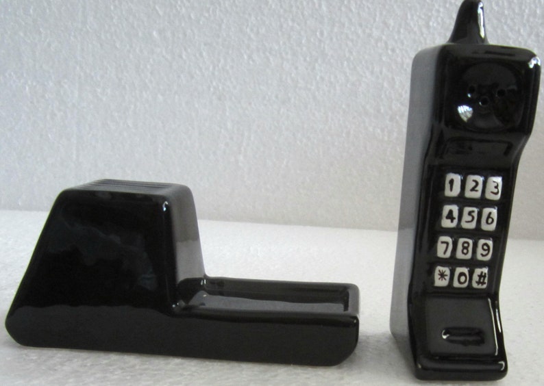 Vintage 1990's Early Style Mobile Cell Phone and Base Ceramic Salt and ...