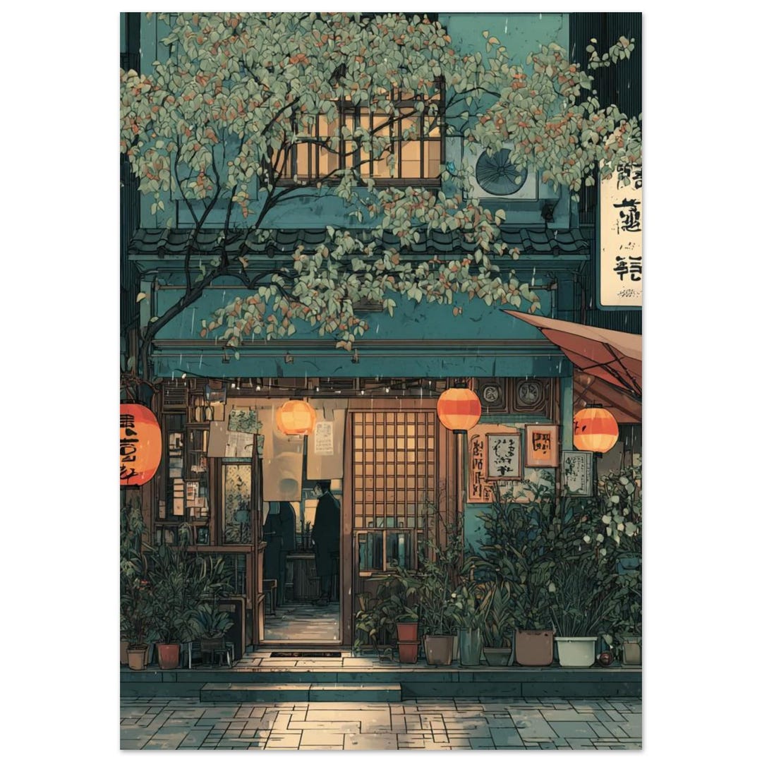 Tokyo Tea House Poster - Anime Style City Cafe Wall Art - Modern Ukiyo ...