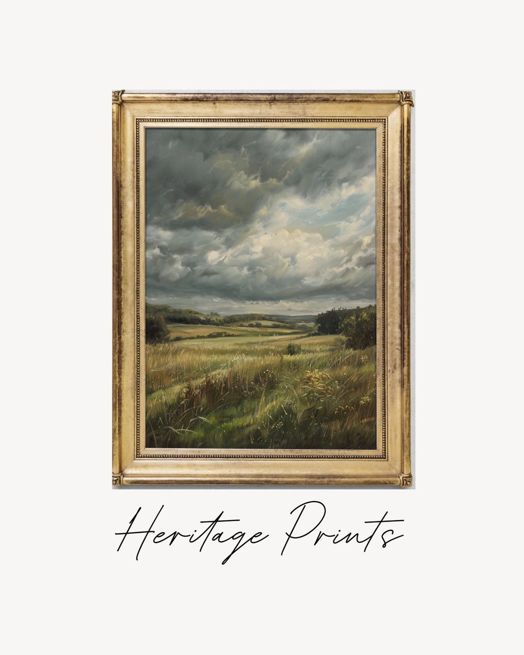Vintage Countryside Landscape Art Print: Rustic Moody Painting (digital ...
