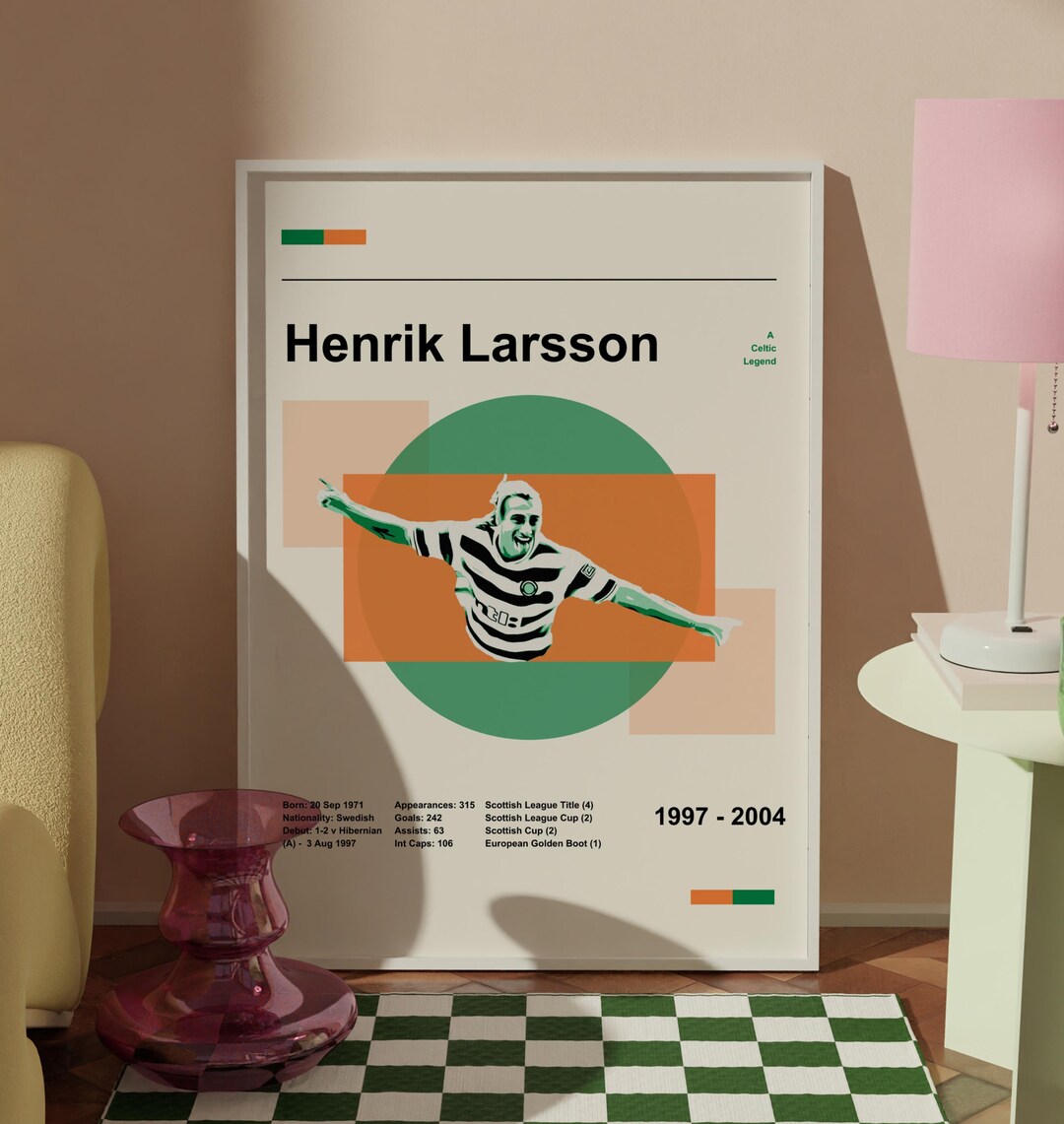 Henrik Larsson | Celtic FC Legend Minimalist Print Poster Wall Art ...