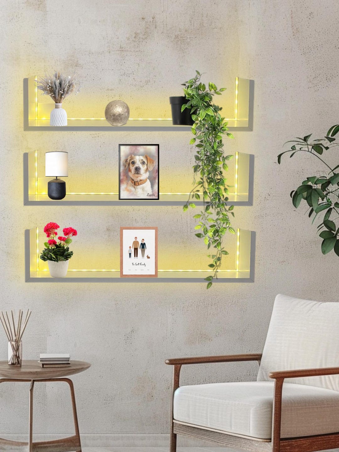 Wall Shelf With COB LED Lights, Hanging Shelf, Modern Floating Shelf ...