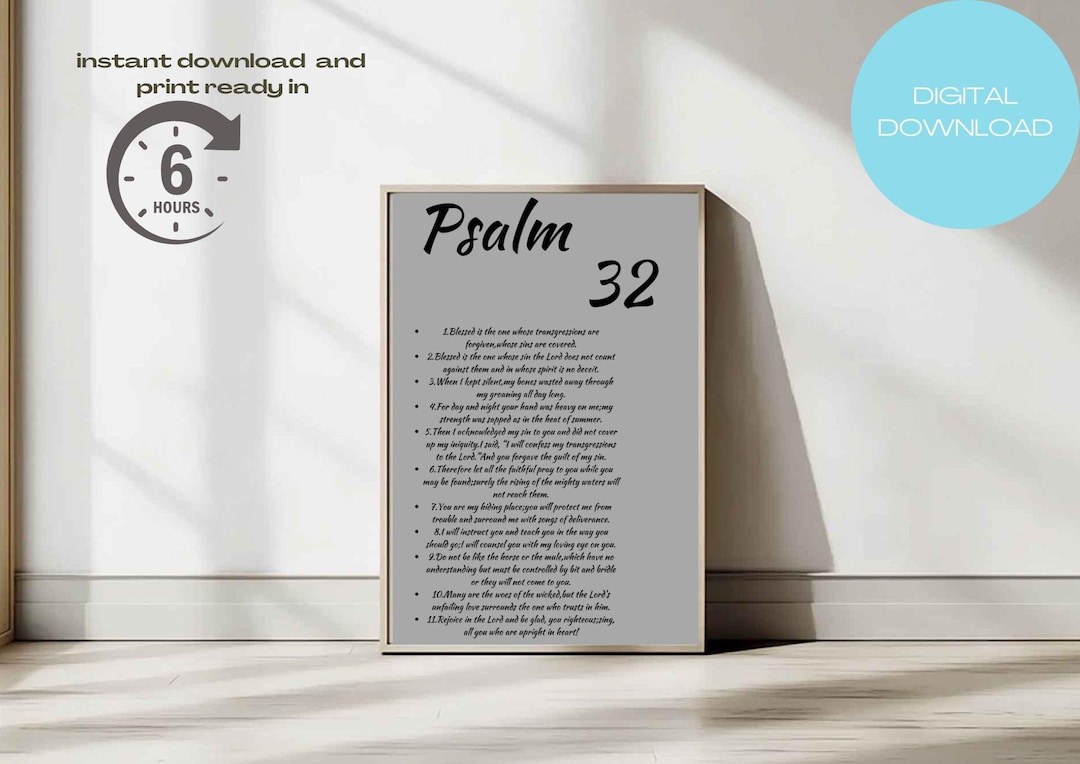 Psalm 32 Bible Verse Wall Art, DIGITAL DOWNLOAD, Christian Modern ...