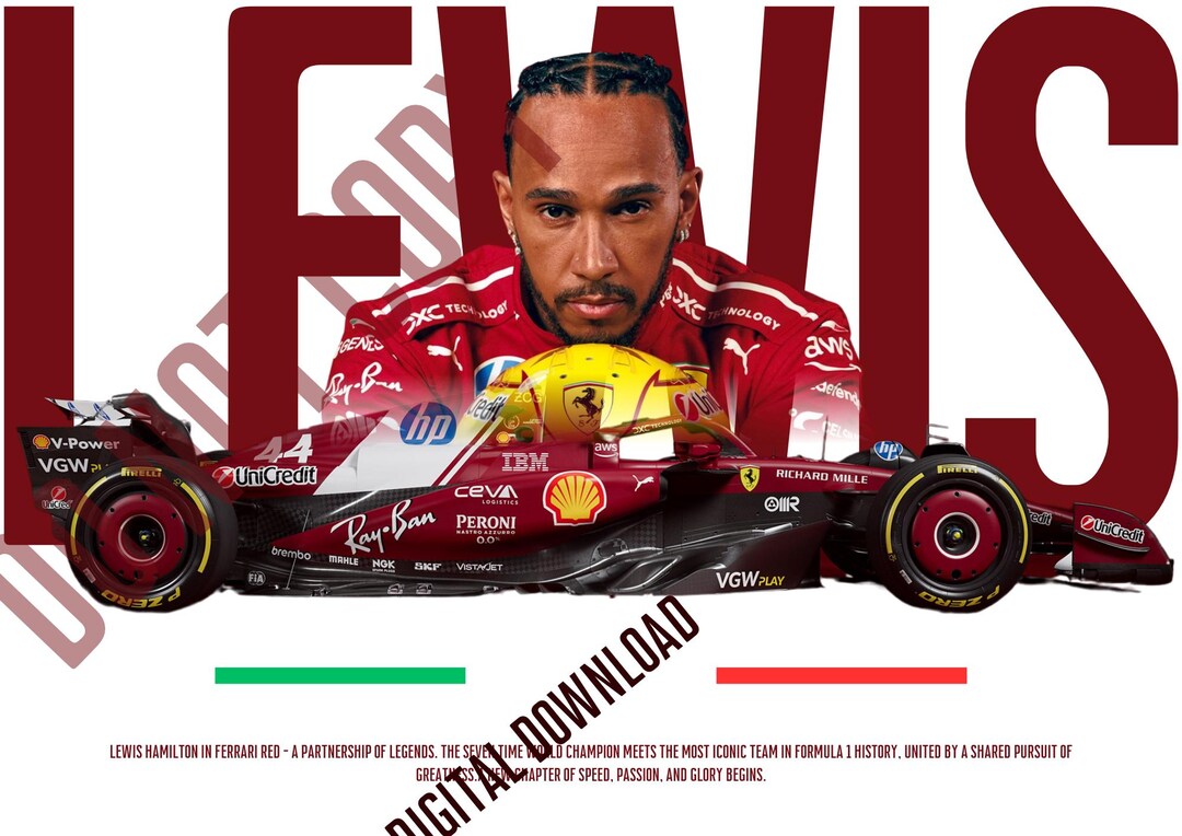 Lewis Hamilton Ferrari Poster F1 Wall Art, Seven Time Champion Ferrari ...