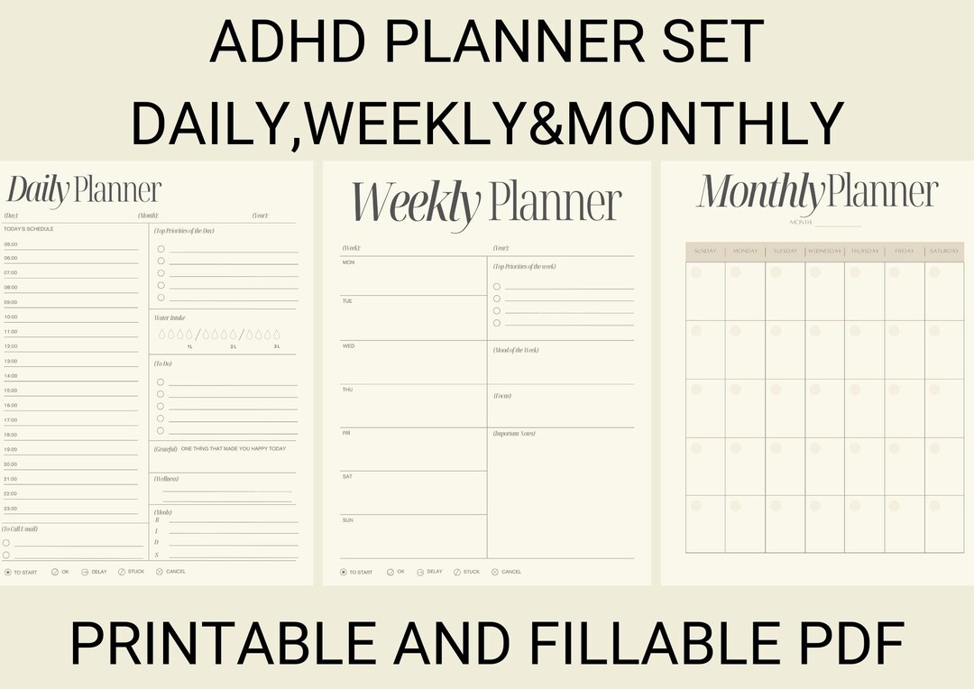 ADHD Planner Printable Set, Daily Planner for ADHD Adults & Kids ...
