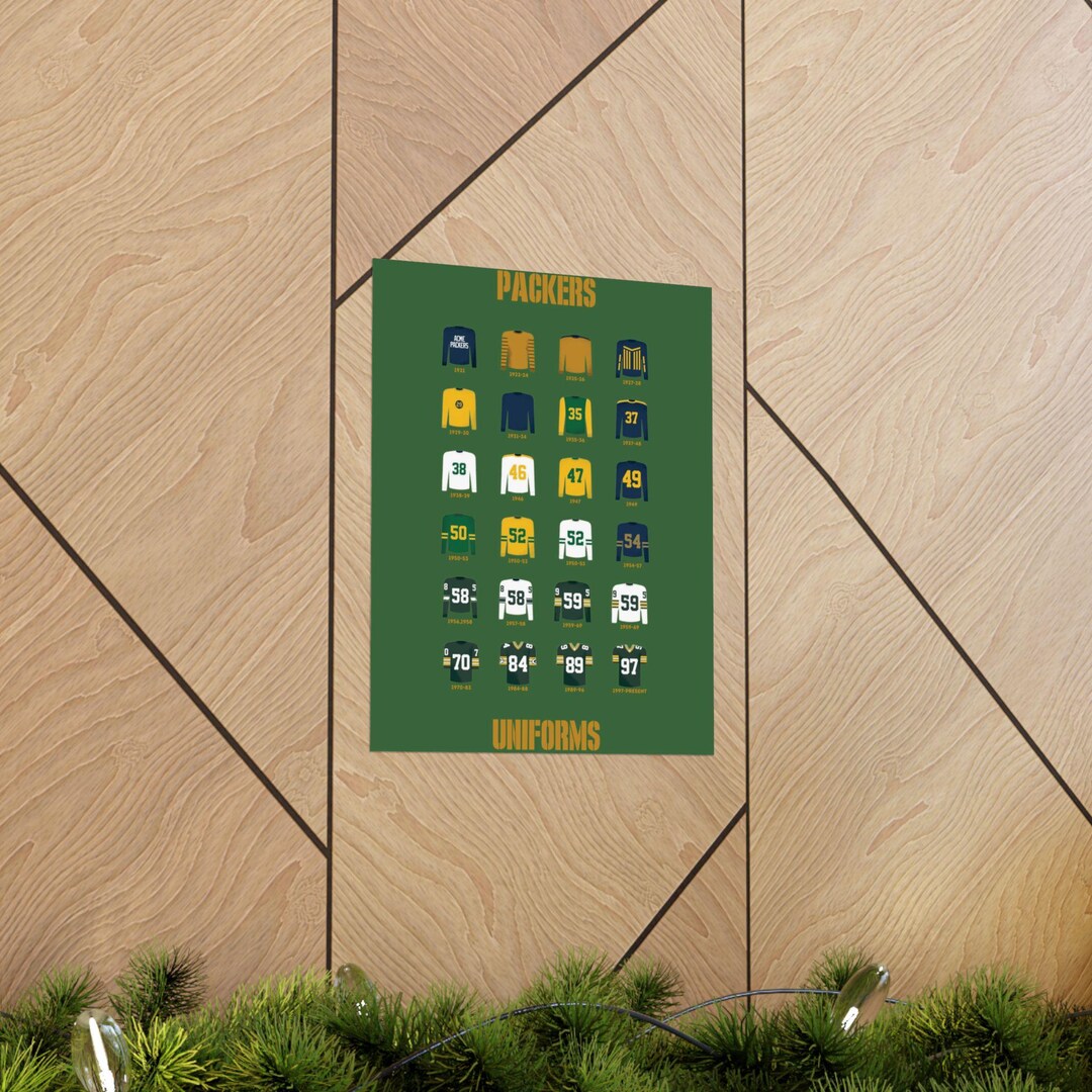 Green Bay Packers Uniform History Wall Art Print, NFL Football Poster ...