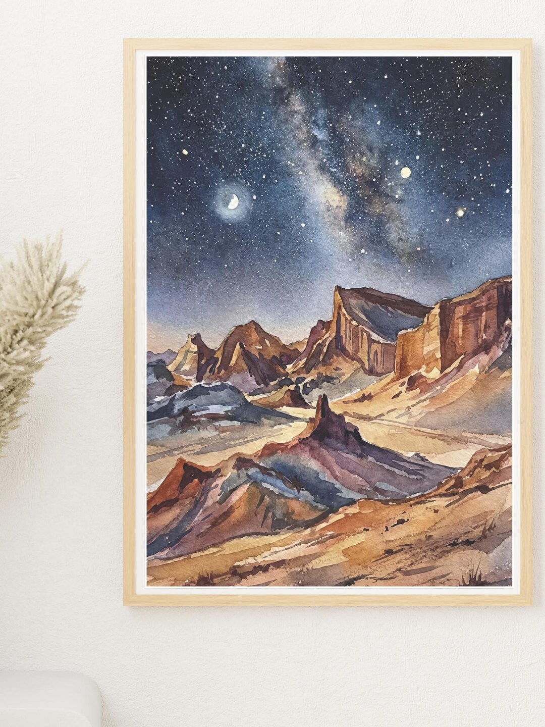 Atacama Desert Chile Watercolor Print | Milky Way Night Sky Wall Art ...