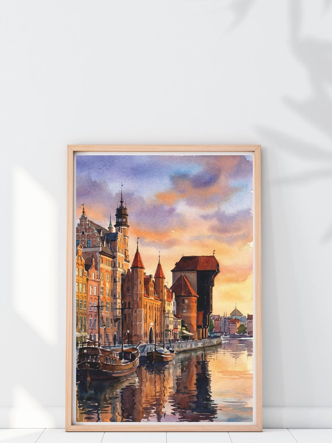 Gdansk Poland Watercolor Print | Old Town Waterfront Wall Art | Baltic ...