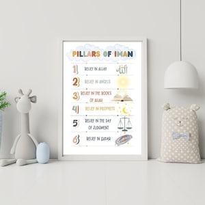 Pillars of Iman Printable | Islamic Educational Wall Art for Kids ...