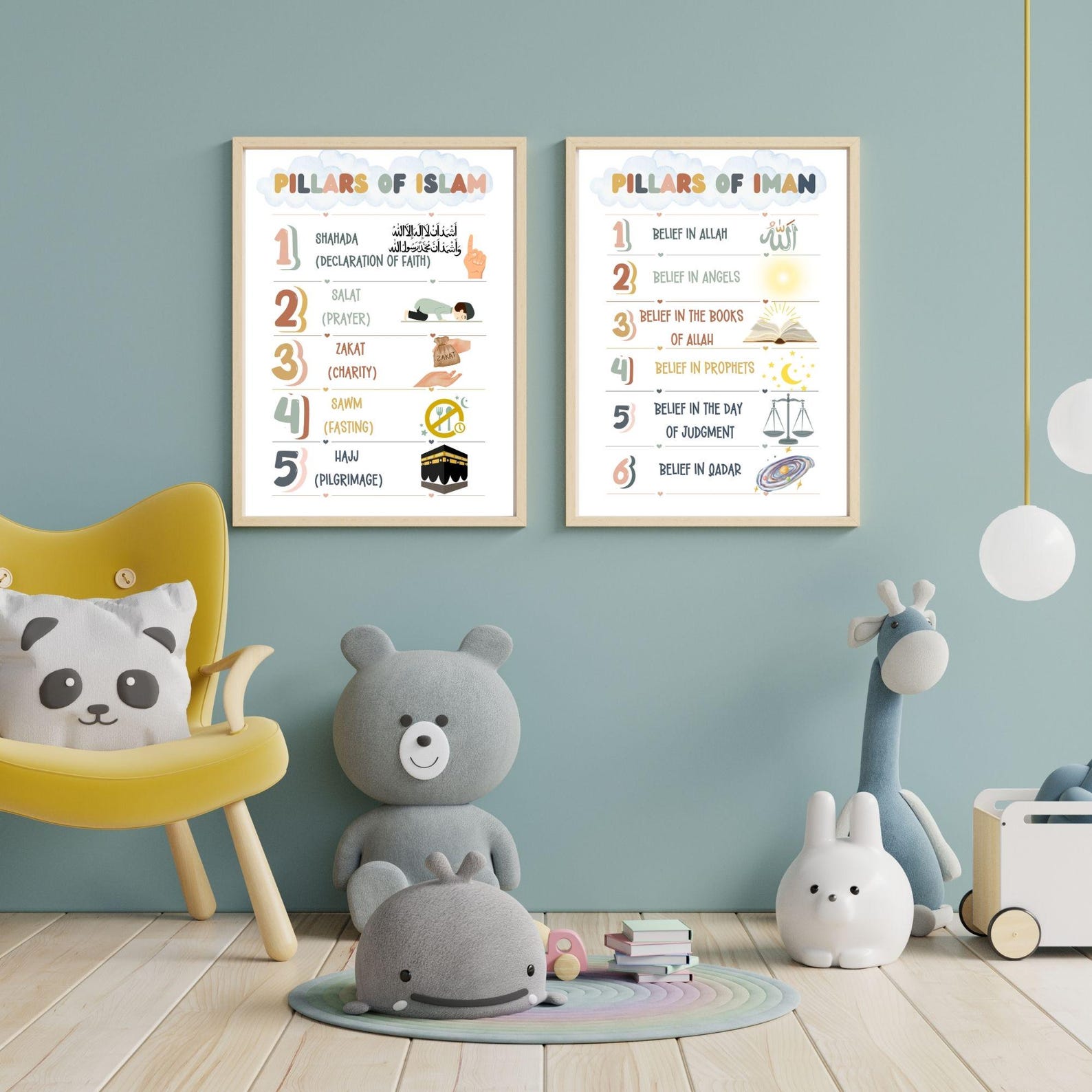 Pillars of Islam & Iman Print Set: Muslim Kids Educational Posters ...