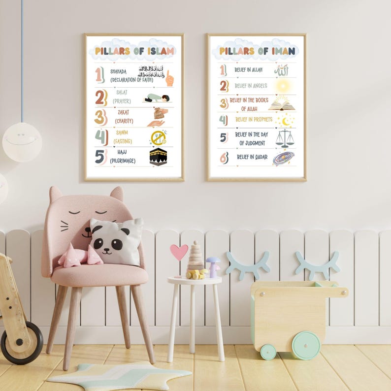 Pillars of Islam & Iman Print Set: Muslim Kids Educational Posters ...