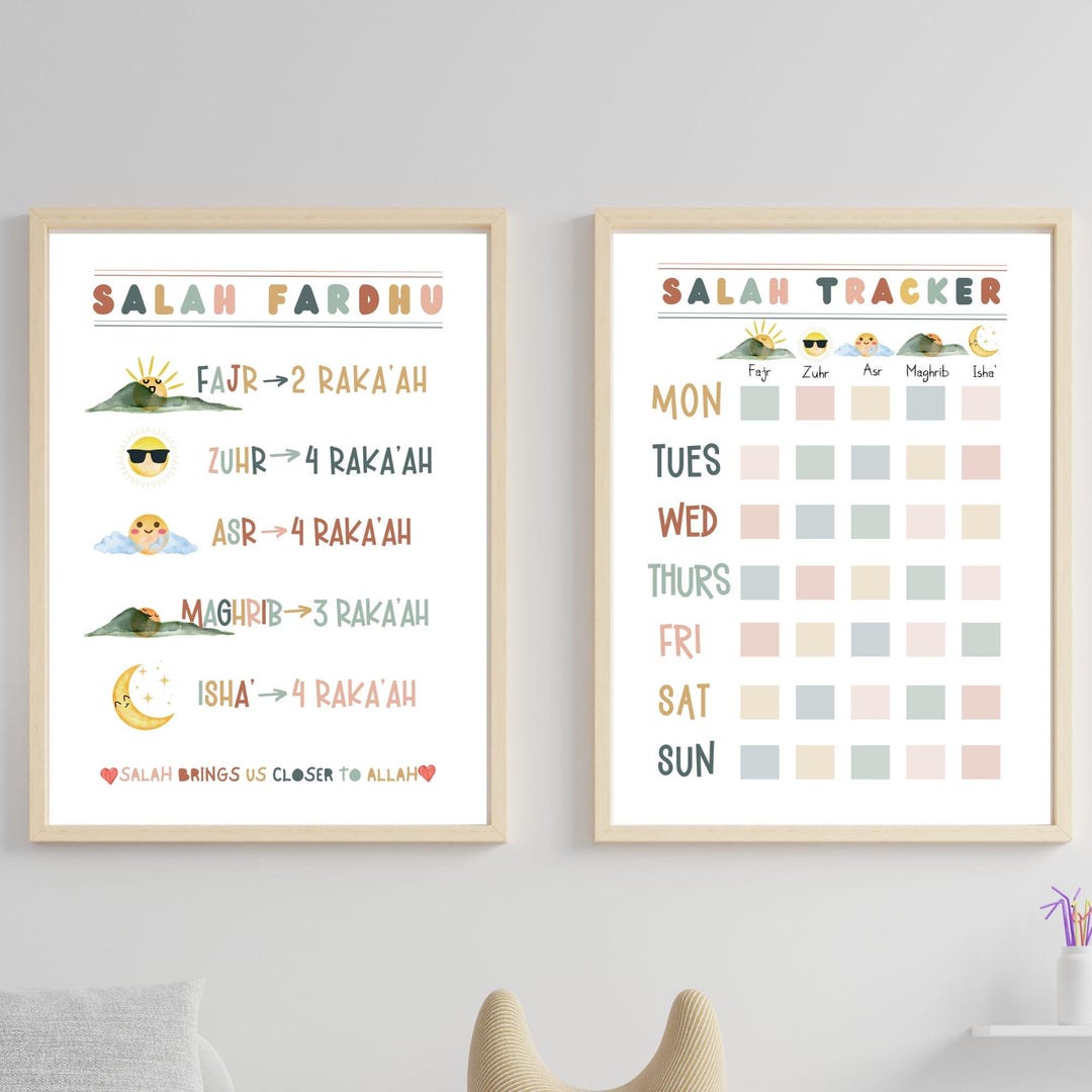 Salah Chart & Prayer Tracker for Kids - Islamic Wall Art Printable ...
